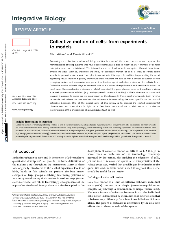 (PDF) Collective motion | Tamás Vicsek - Academia.edu