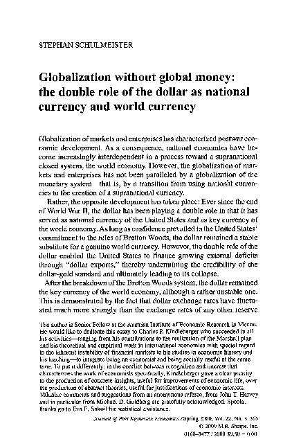 (PDF) Globalization Without Global Money. The Double Role of the Dollar ...