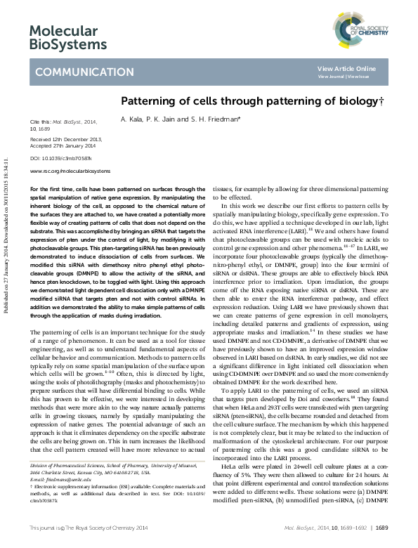 (PDF) Patterning of cells through patterning of biology