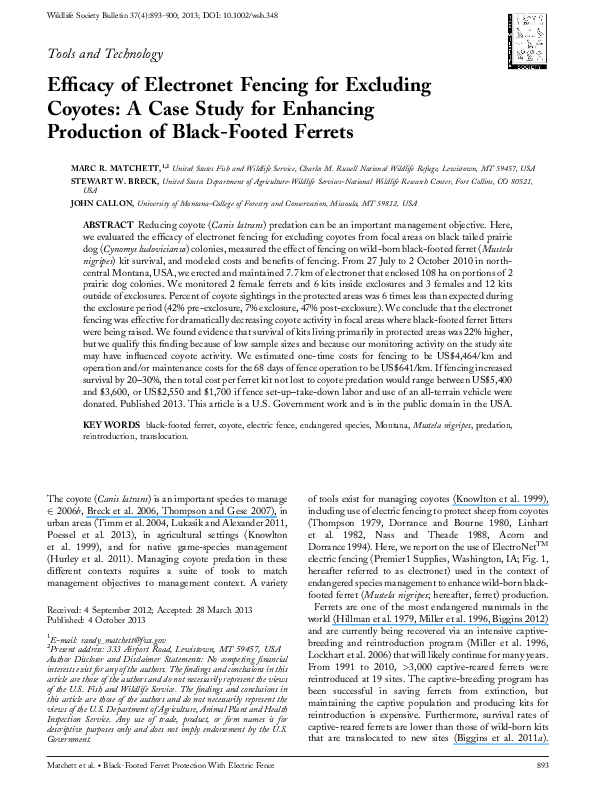 (PDF) Efficacy of electronet fencing for excluding coyotes: A case ...