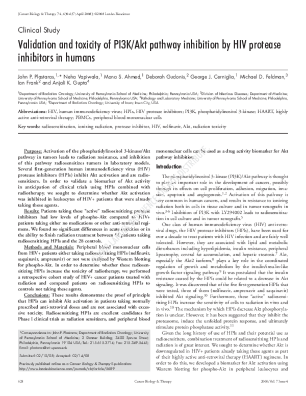 (PDF) Validation and toxicity of PI3K/Akt pathway inhibition by HIV ...