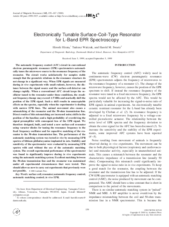 (PDF) Electronically Tunable Surface-Coil-Type Resonator for L-Band EPR ...