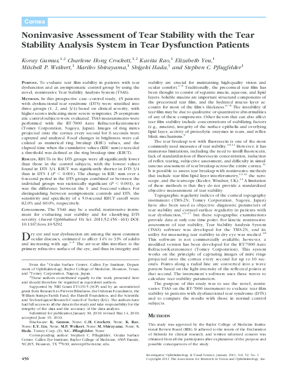 (PDF) Noninvasive Assessment of Tear Stability with the Tear Stability ...