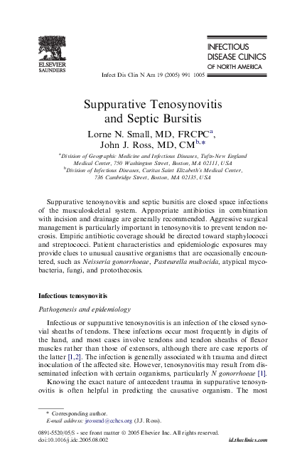 (PDF) Suppurative Tenosynovitis and Septic Bursitis