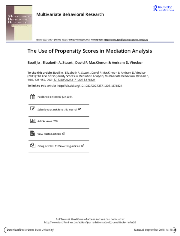 (PDF) The Use of Propensity Scores in Mediation Analysis