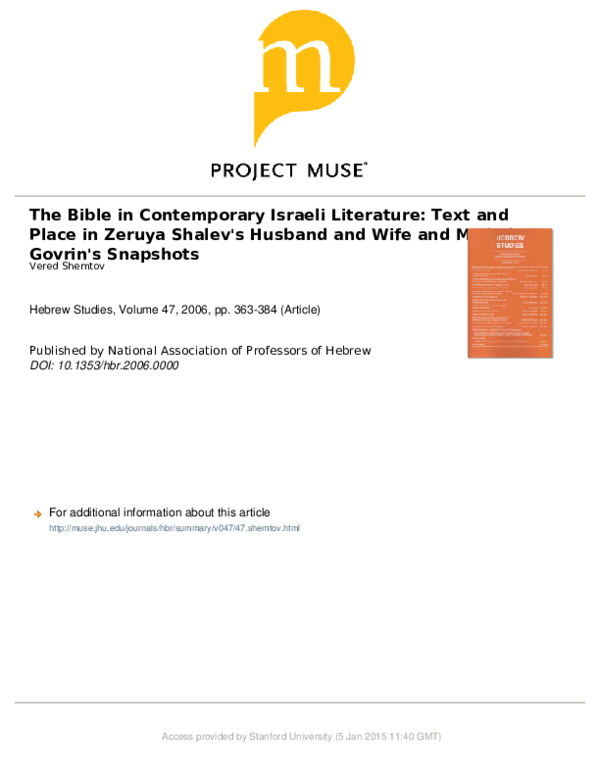 (PDF) THE BIBLE IN CONTEMPORARY ISRAELI LITERATURE: TEXT AND PLACE IN ...