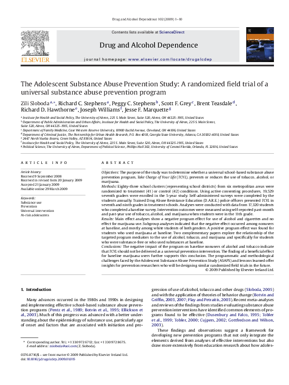 (PDF) The Adolescent Substance Abuse Prevention Study: A randomized ...
