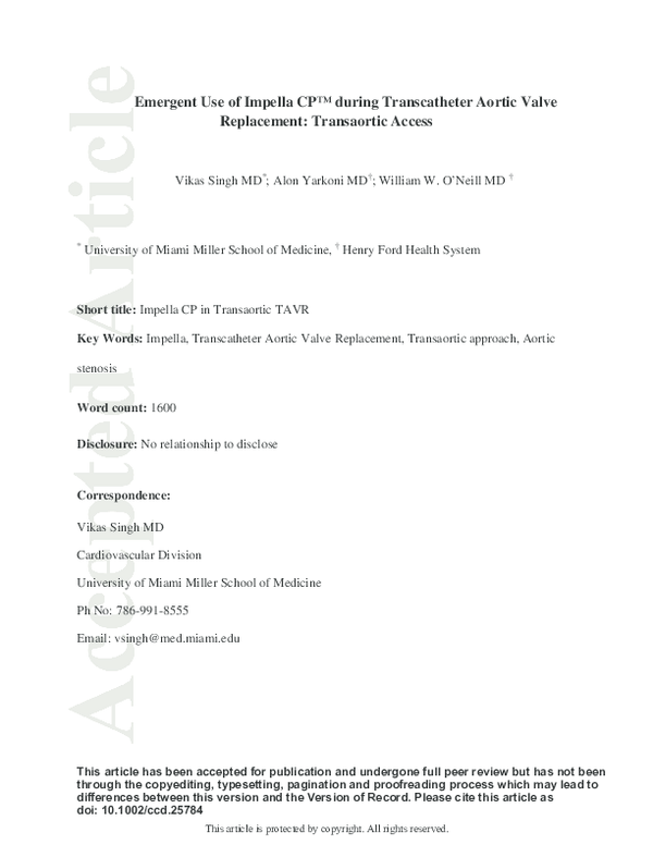 (PDF) Emergent use of Impella CP™ during transcatheter aortic valve ...