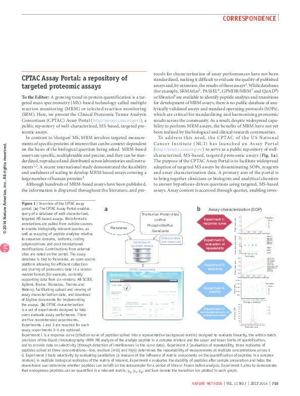 (PDF) CPTAC Assay Portal: a repository of targeted proteomic assays