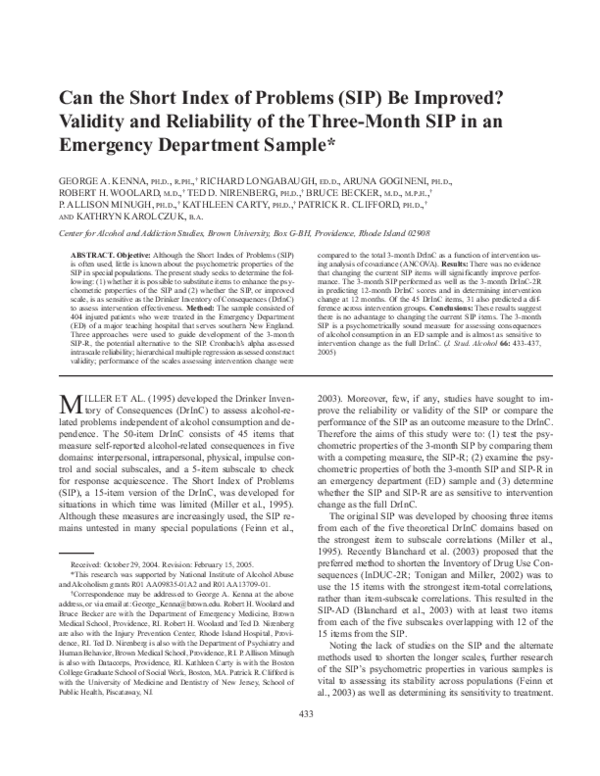 (PDF) Can the short index of problems (SIP) be improved? Validity and ...