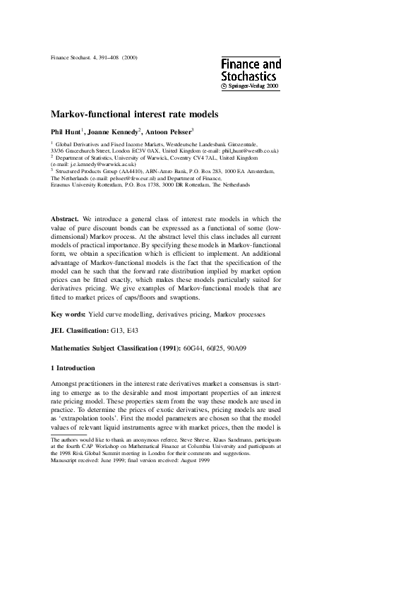(PDF) Markov-functional interest rate models