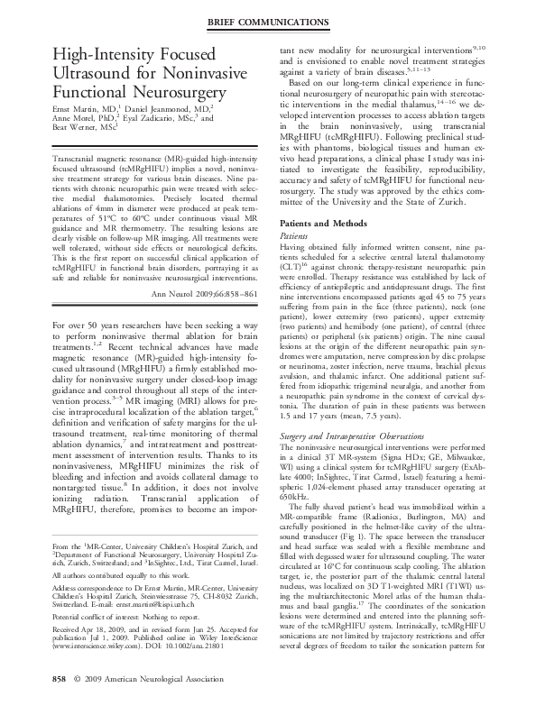 (PDF) High-intensity focused ultrasound for noninvasive functional ...