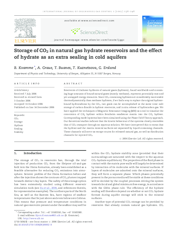 (PDF) Storage of CO2 in natural gas hydrate reservoirs and the effect ...