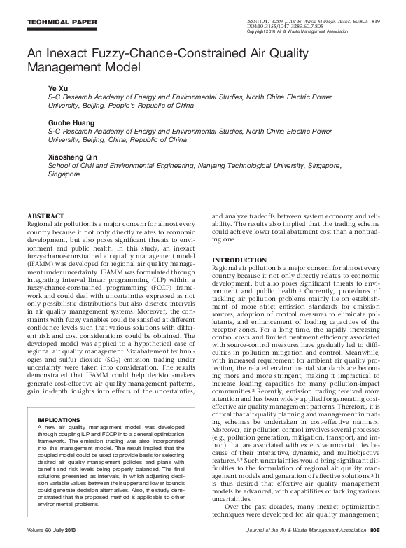 (PDF) An Inexact Fuzzy-Chance-Constrained Air Quality Management Model