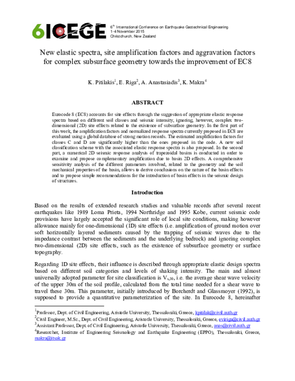 (PDF) New elastic spectra, site amplification factors and aggravation ...