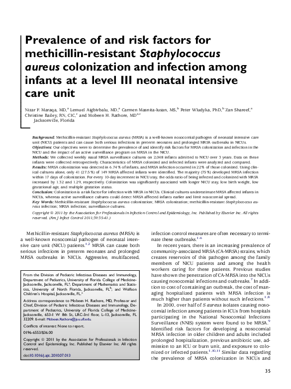 (PDF) Prevalence of and risk factors for methicillin-resistant Staphylococcus aureus ...