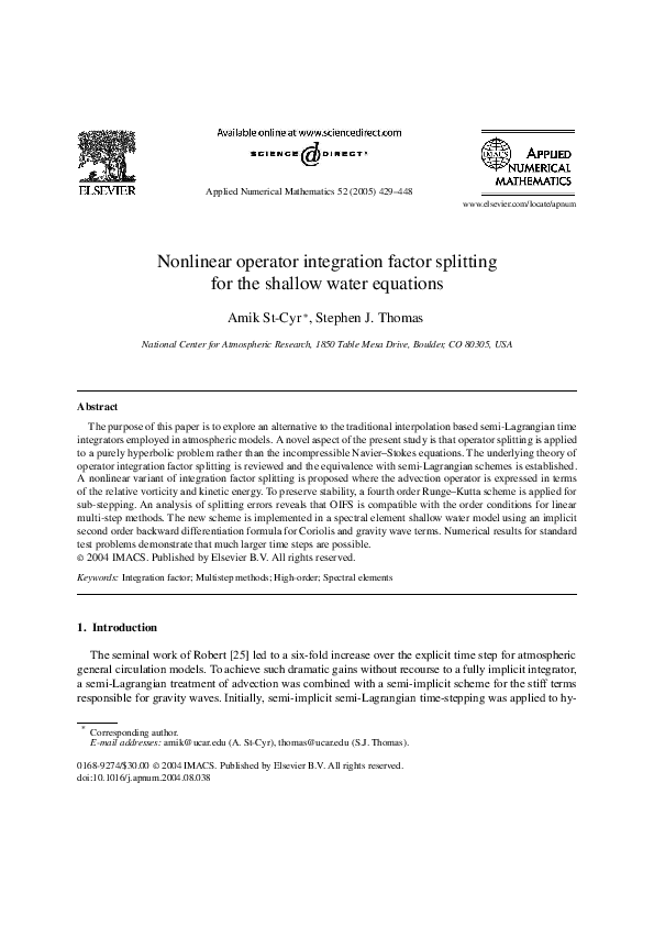 Pdf Nonlinear Operator Integration Factor Splitting For The Shallow Water Equations