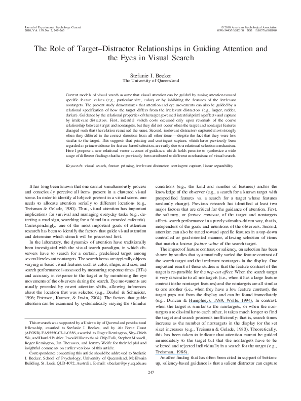 (PDF) The role of target-distractor relationships in guiding attention and the eyes in visual search