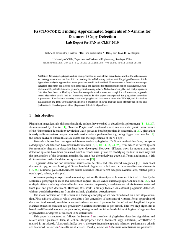 (PDF) FastDocode: Finding Approximated Segments of N-Grams for Document Copy Detection