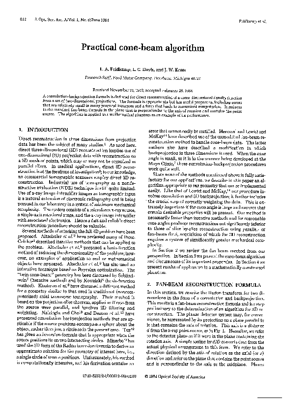 (PDF) Practical cone beam algorithm