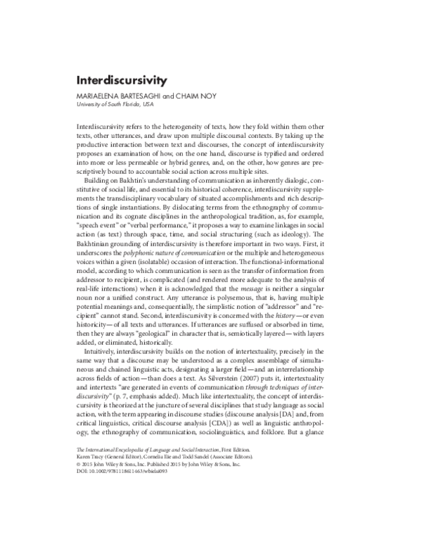 (PDF) Interdiscursivity