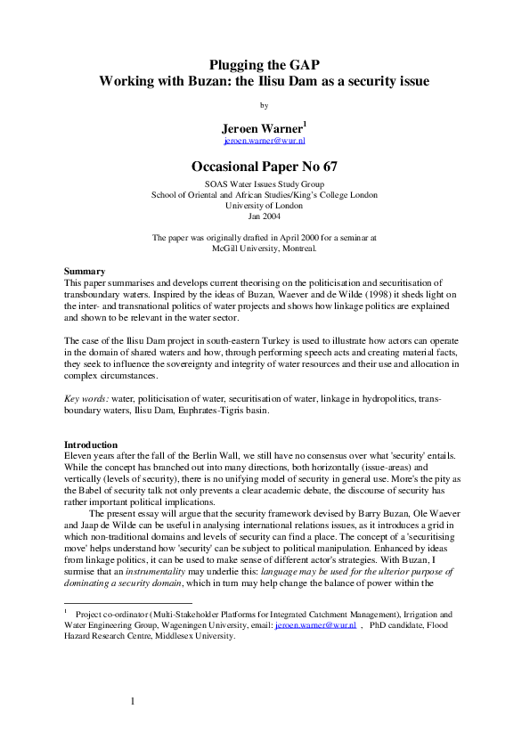 (PDF) Plugging the GAP Working with Buzan: the Ilisu Dam as a security ...