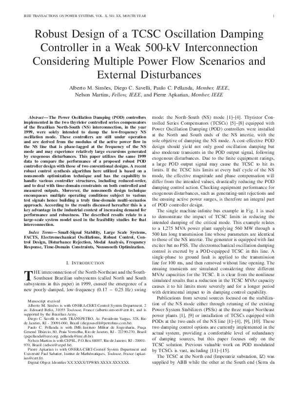 (PDF) Robust Design of a TCSC Oscillation Damping Controller in a Weak 500-kV Interconnection ...