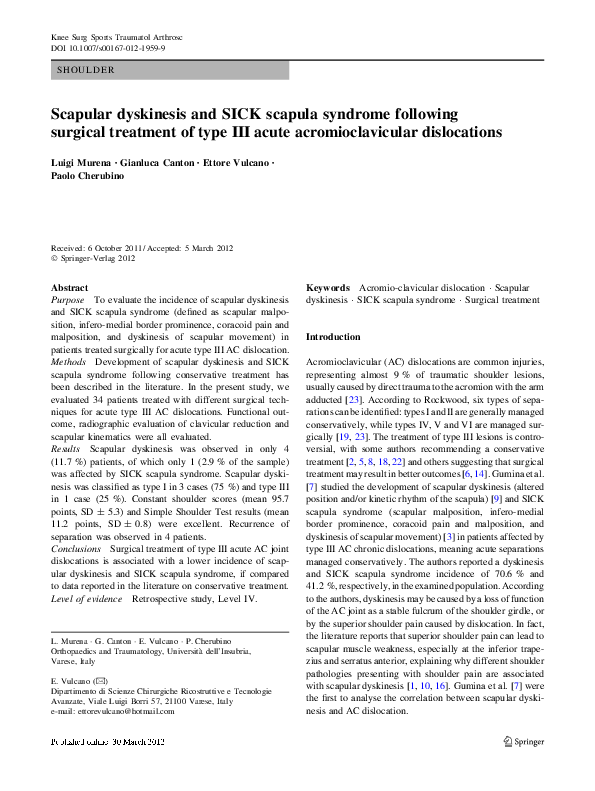 (PDF) Scapular dyskinesis and SICK scapula syndrome following surgical ...