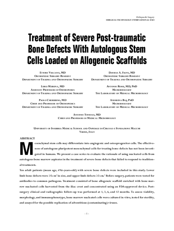 (PDF) Treatment of severe post-traumatic bone defects with autologous ...