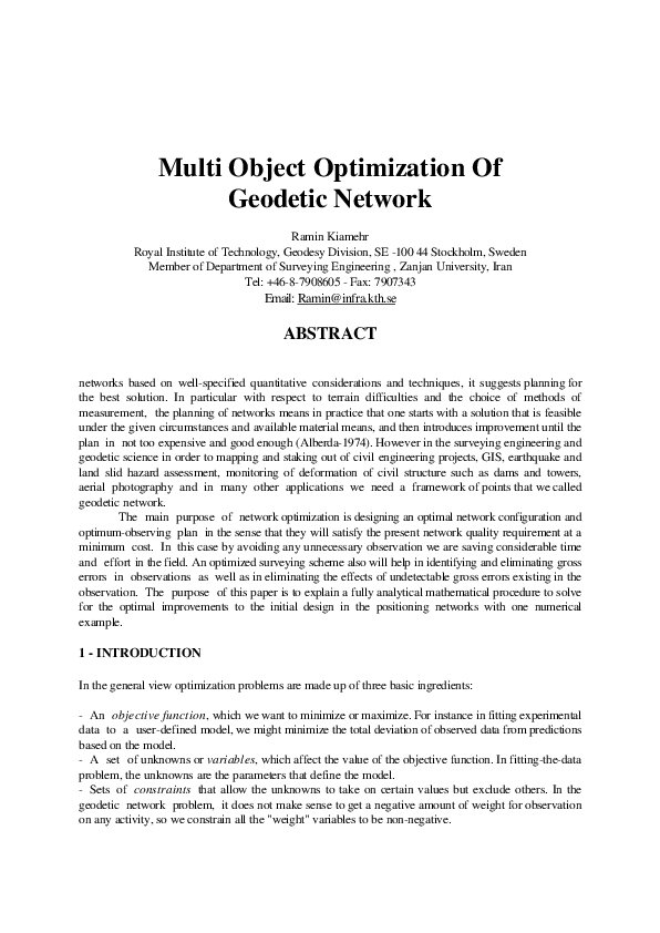 (PDF) Multi Object Optimization Of Geodetic Network