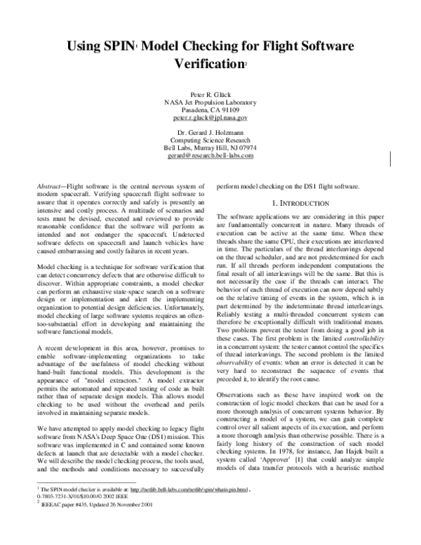 (PDF) Using SPIN model checking for flight software verification