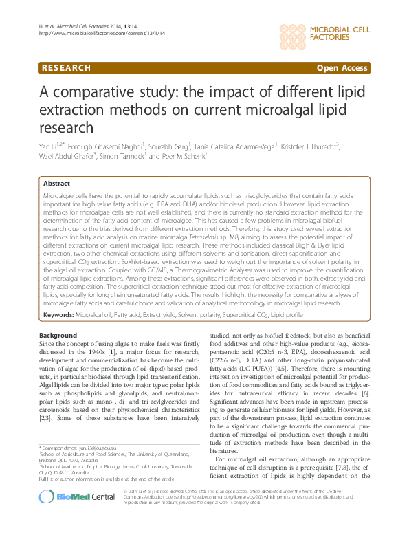 (PDF) A comparative study: the impact of different lipid extraction methods on current ...