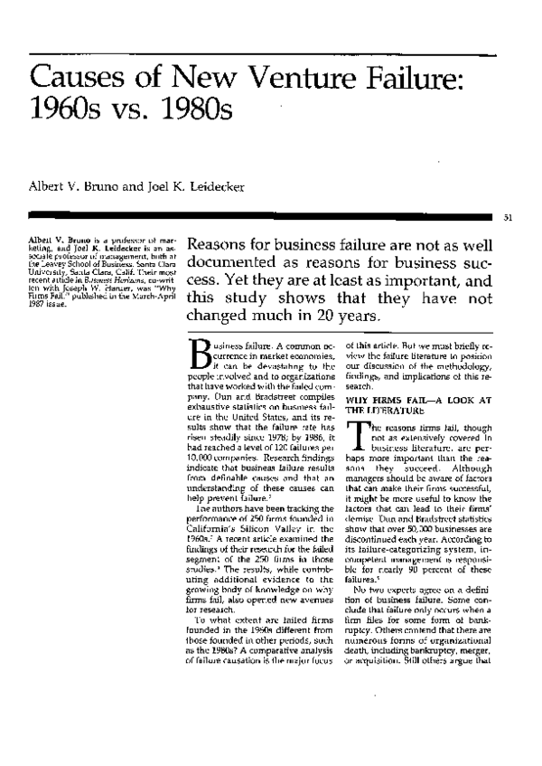 (PDF) Causes of new venture failure: 1960s vs. 1980s