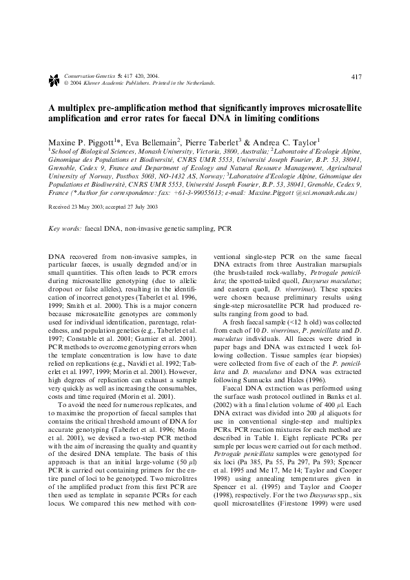 (PDF) A Multiplex Pre-Amplification Method that Significantly Improves Microsatellite ...