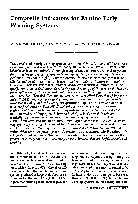 (PDF) Composite Indicators for Famine Early Warning Systems