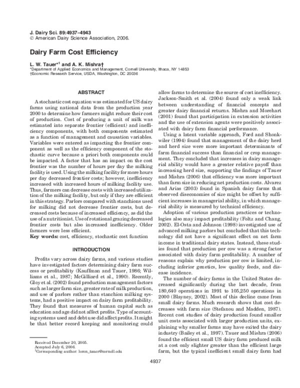 (PDF) Dairy farm cost efficiency