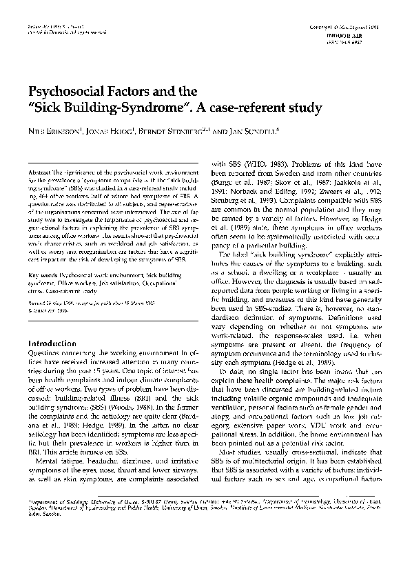 (PDF) Sick Building Syndrome and Psychosocial Factors - a Literature ...