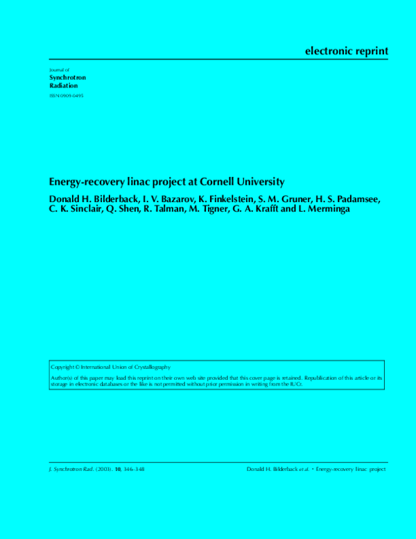 (PDF) Energy-recovery linac project at Cornell University | Ken ...