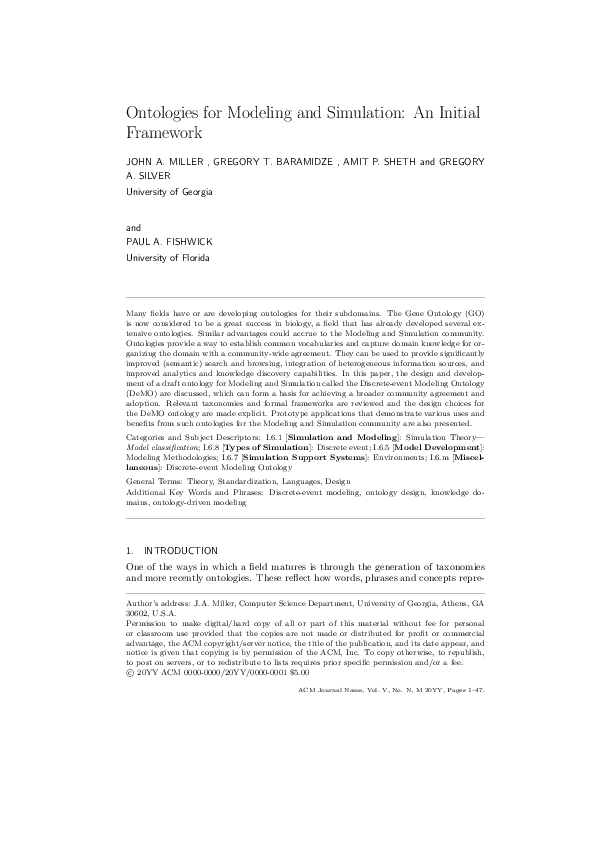 Pdf Ontologies For Modeling And Simulation An Initial Framework