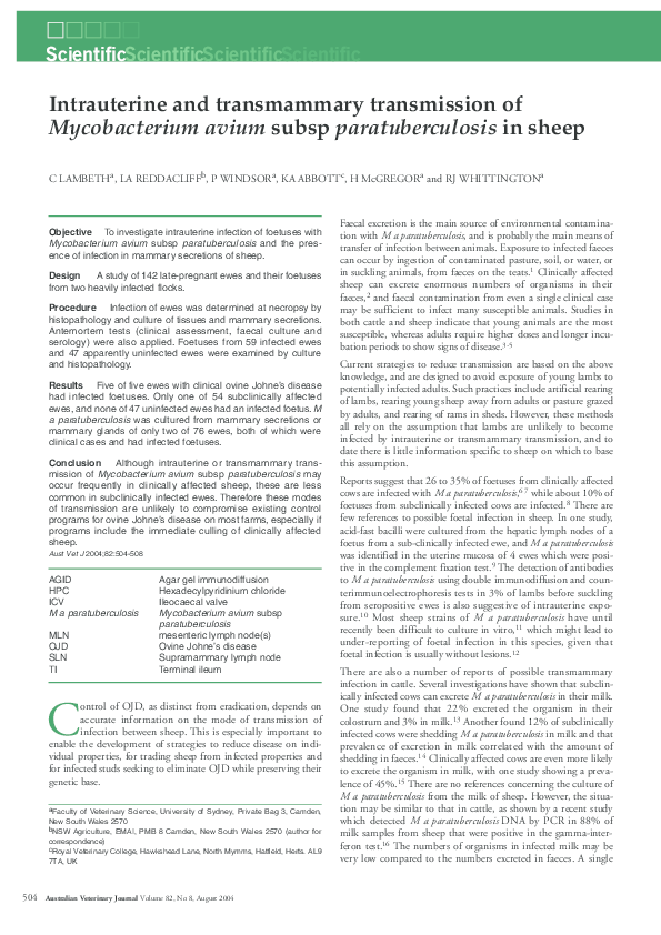(PDF) Intrauterine and transmammary transmission of Mycobacterium avium ...