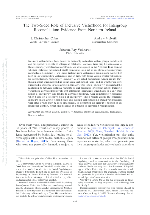 (PDF) The two-sided role of inclusive victimhood for intergroup ...