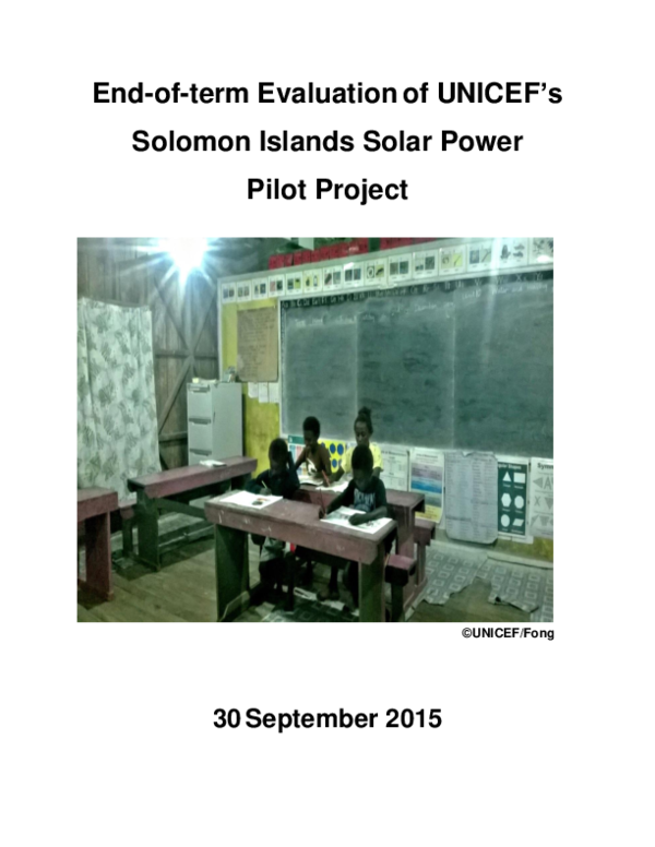 (PDF) End-of-term Evaluationof UNICEF’s Solomon Islands Solar Power ...