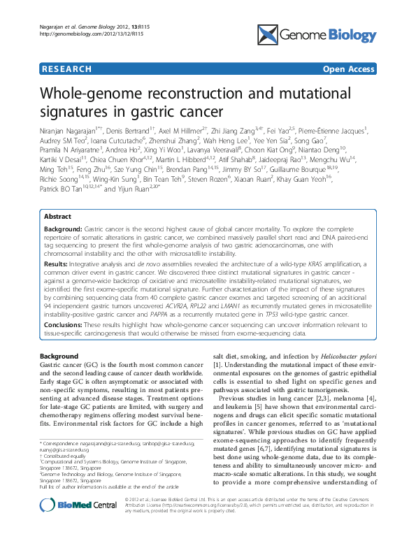 (PDF) Whole-genome reconstruction and mutational signatures in gastric ...