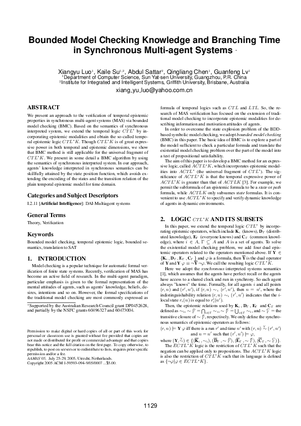 (PDF) Bounded model checking knowledge and branching time in synchronous multi-agent systems