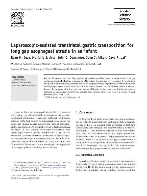 (PDF) Laparoscopic-assisted transhiatal gastric transposition for long ...
