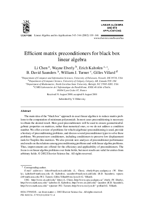 (PDF) Efficient matrix preconditioners for black box linear algebra