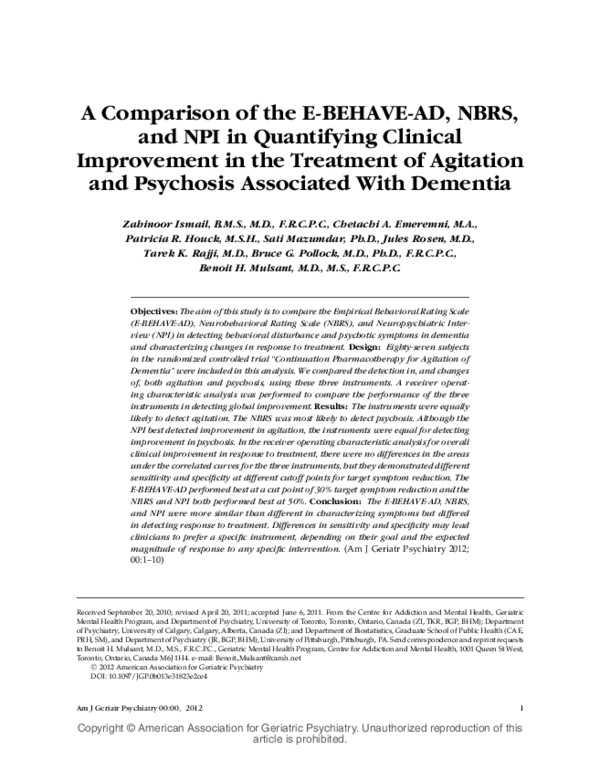(PDF) A comparison of the E-BEHAVE-AD, NBRS, and NPI in quantifying ...