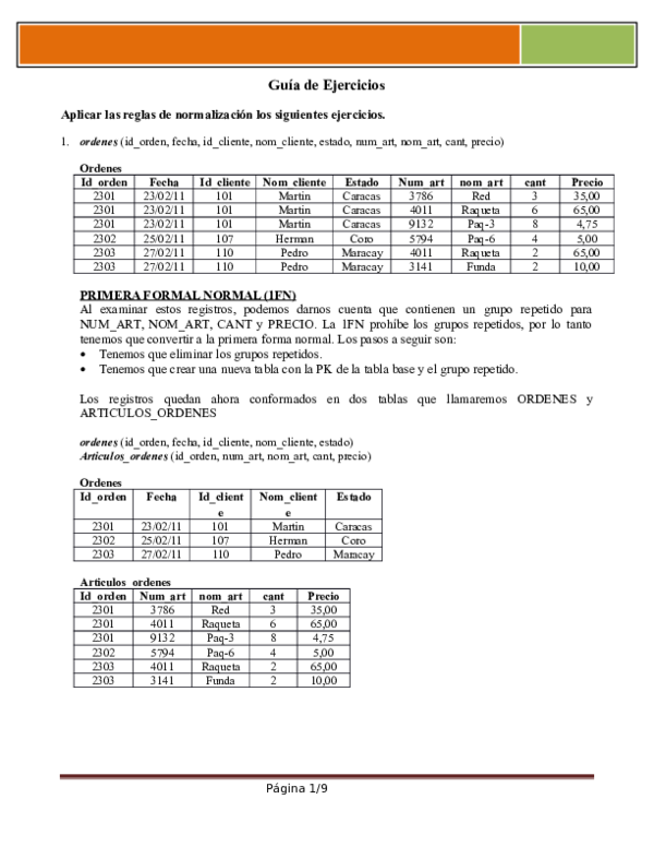 (DOC) 5. Guía de Ejercicios Normalización de Base de Datos