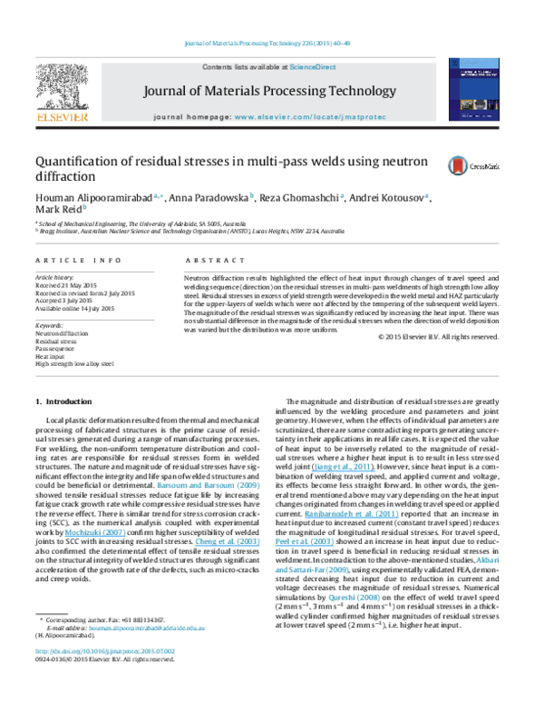 (PDF) Quantification of residual stresses in multi-pass welds using neutron diffraction