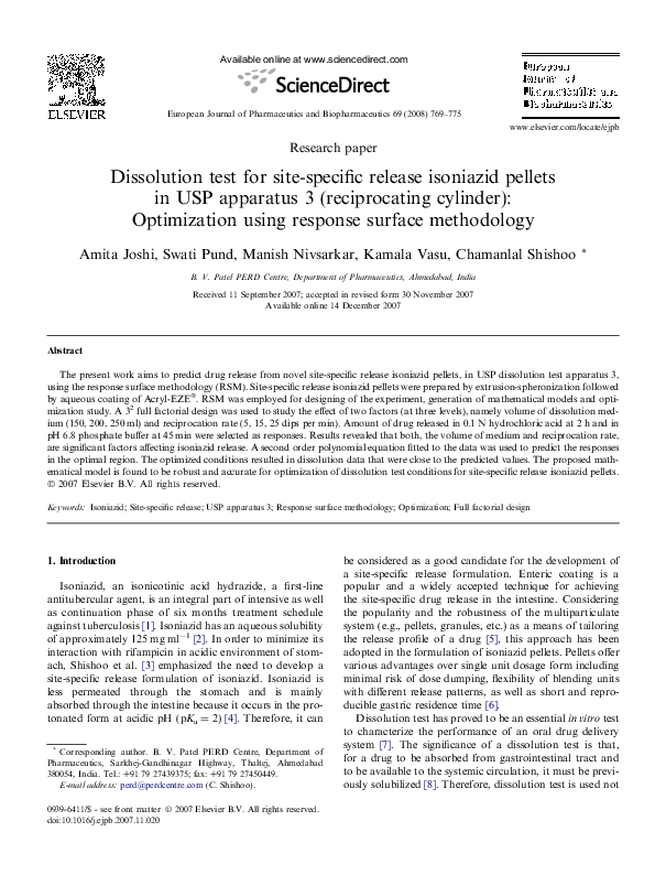 (PDF) Dissolution test for site-specific release isoniazid pellets in ...